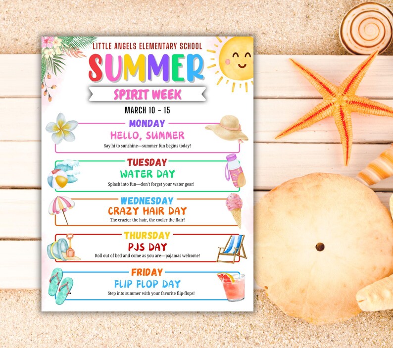 Editable Summer School Spirit Week Flyer, PTO Schedule, Summer ...