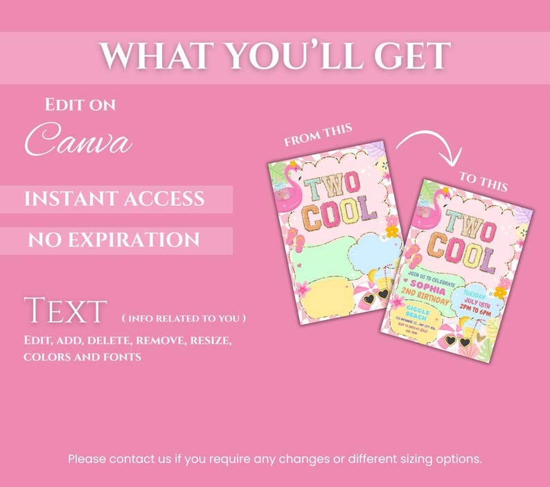 Two Cool Birthday Pool Party Invitation Template Editable Girly Summer ...