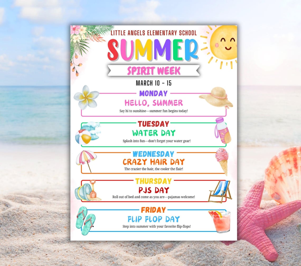 Editable Summer School Spirit Week Flyer, PTO Schedule, Summer ...