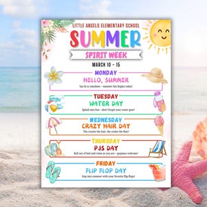 Editable Summer School Spirit Week Flyer, PTO Schedule, Summer ...