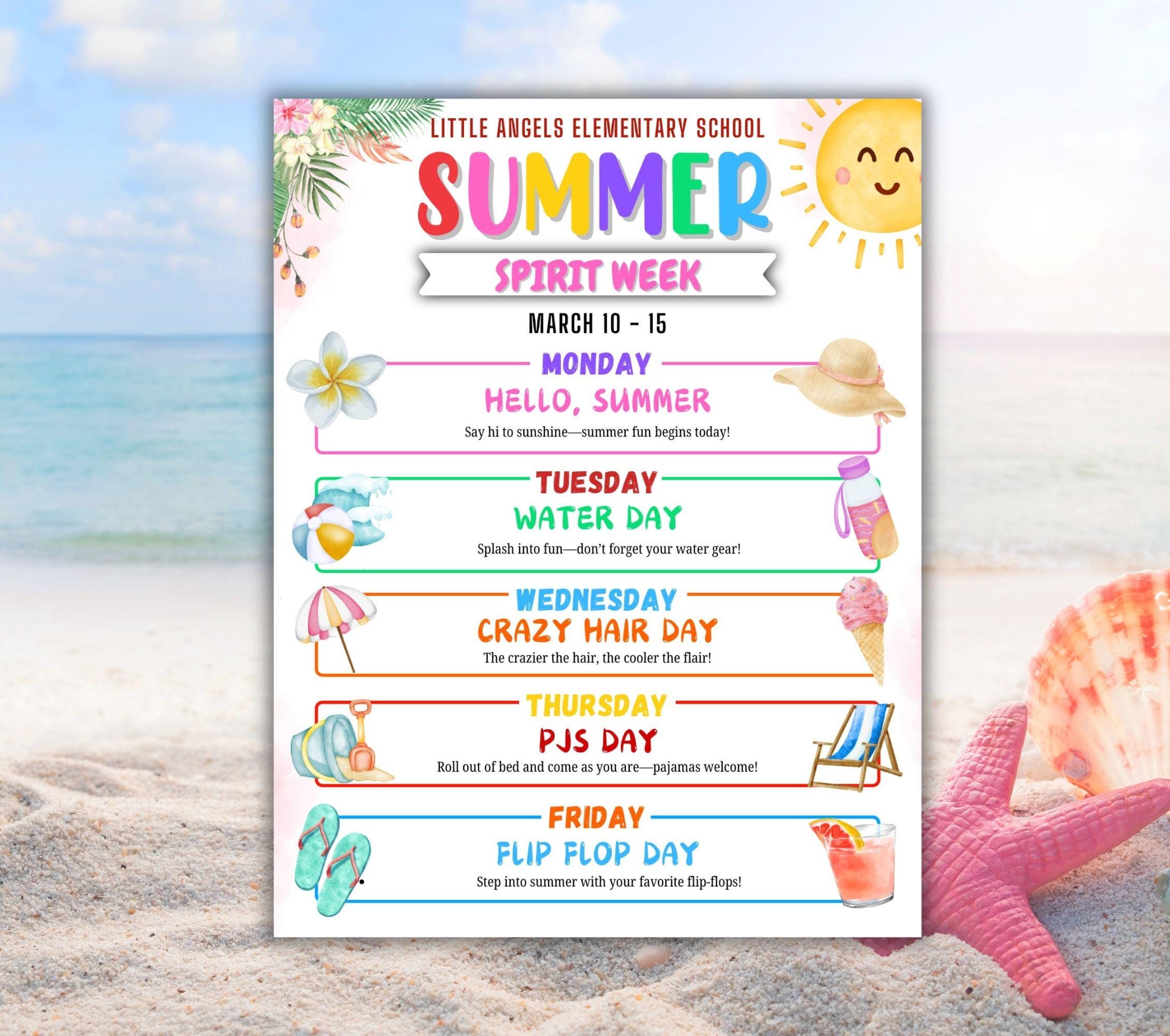 Editable Summer School Spirit Week Flyer, PTO Schedule, Summer ...