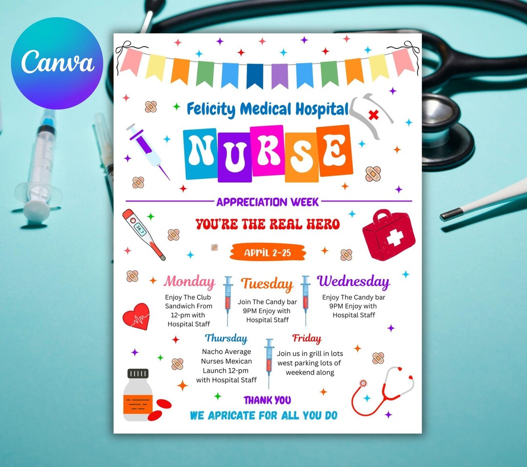 Nurse Appreciation Week Itinerary Template, Medical National Nurses ...