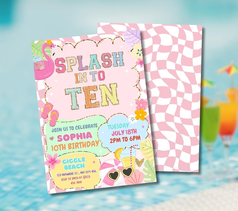Splash Into Ten Birthday Pool Party Invitation Template Editable Girly ...