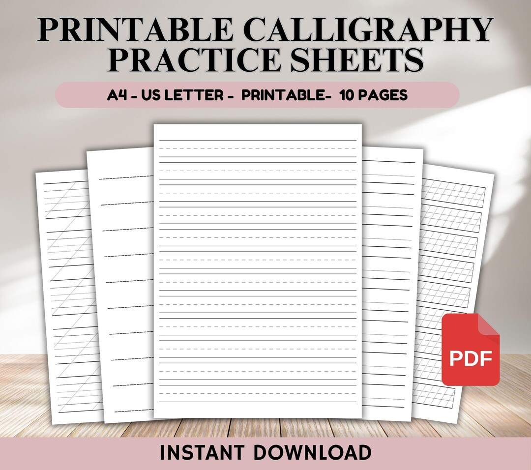 Printable Basics of Calligraphy Practice Sheet Templates, Handwriting ...