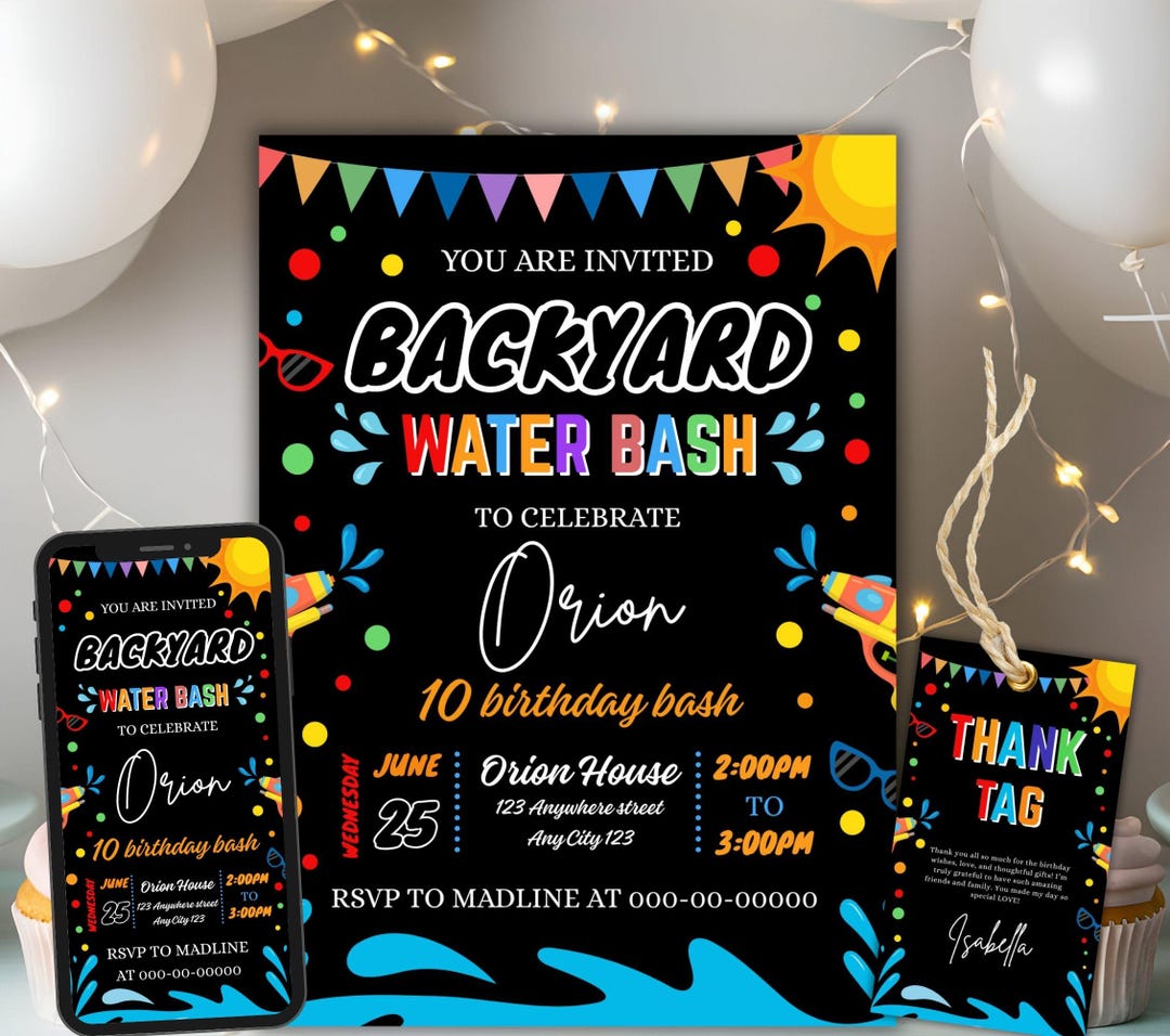 Water Gun Birthday Invitation, Pool Party Invitation, Water Gun Bash ...
