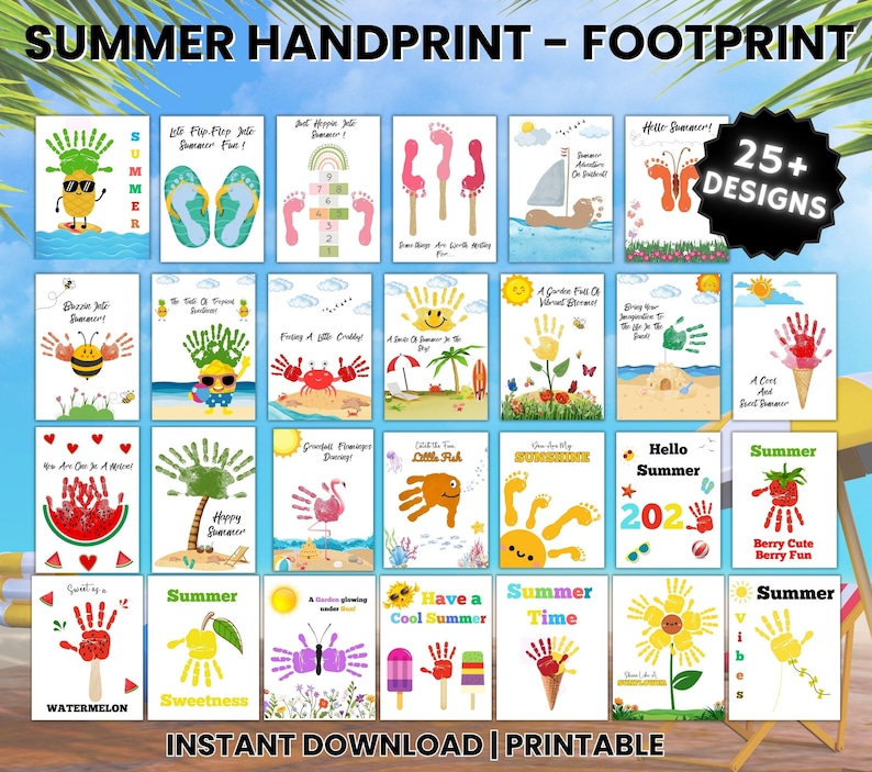 25+ Summer Handprint Craft Bundle Printable, Summer Handprint Art ...