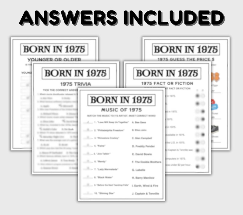 1975 Birthday Party Games Bundle Printable, Born in 1975,50th Birthday ...
