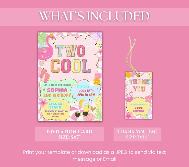 Two Cool Birthday Pool Party Invitation Template Editable Girly Summer ...
