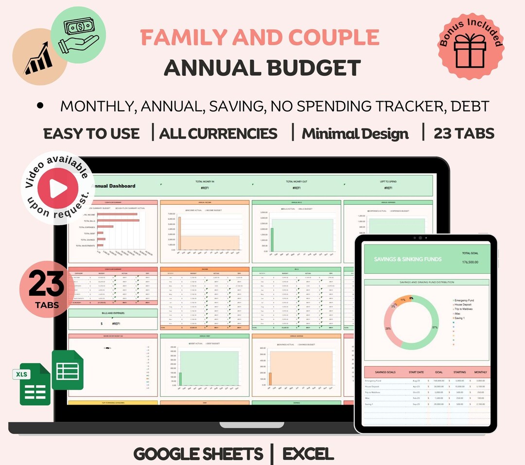 Family Annual Budget Excel Spreadsheet Google Sheets, Monthly Biweekly ...