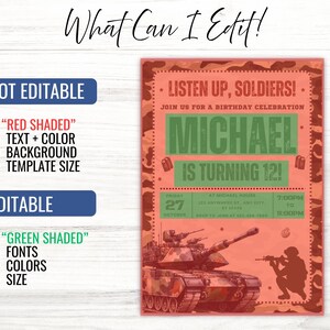 Editable Military Party Invitation Template, Army Birthday Invitation ...
