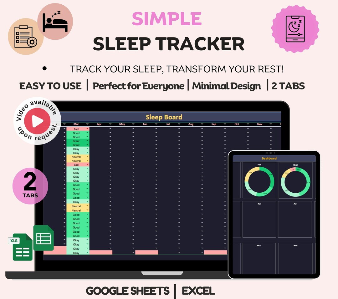 Sleep Tracker Google Sheet, Monthly Daily Sleep Journal Google Sheet ...
