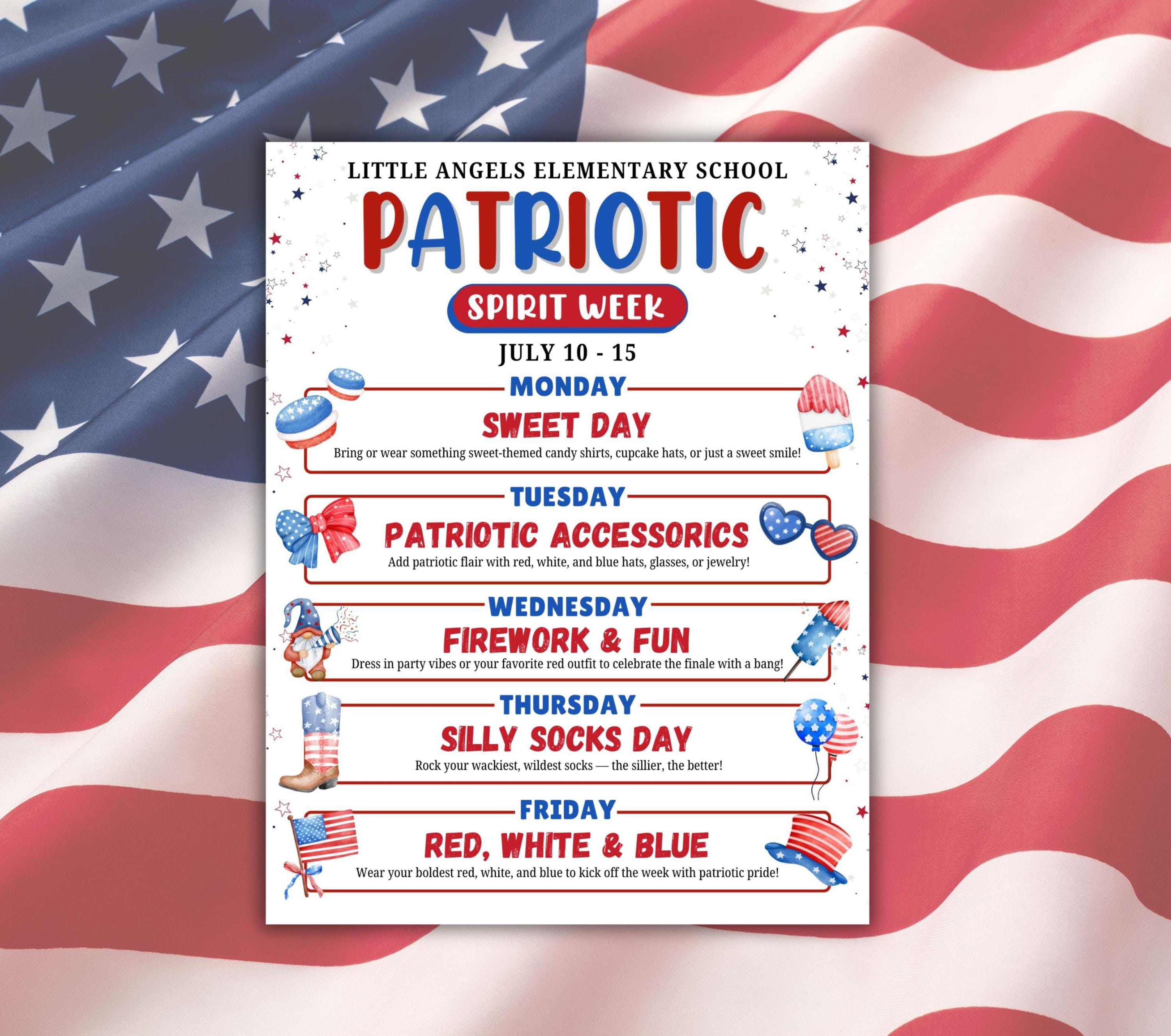 4th of July Spirit Week Flyer Template, Editable Patriotic Themed ...