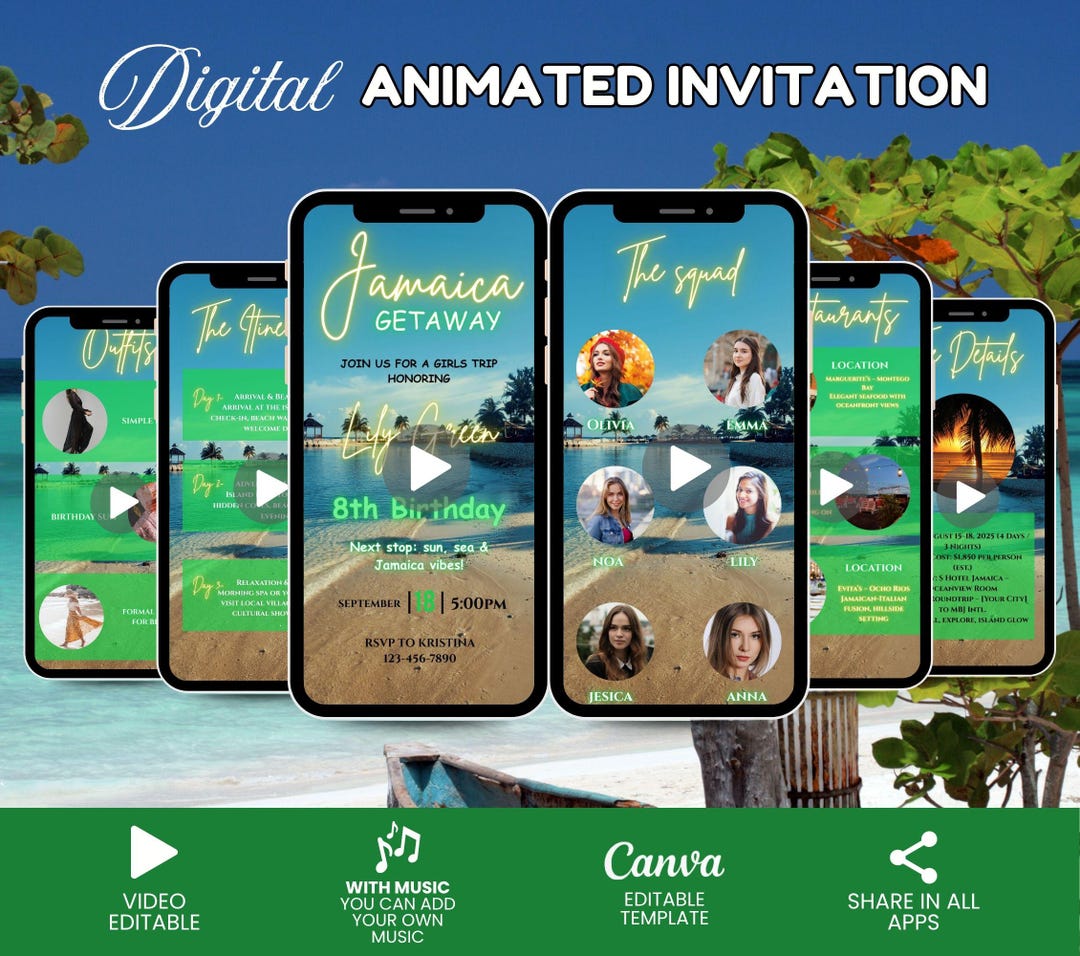 Animated Jamaica Weekend Trip Invitation, Travel Itinerary, Girls Trip ...