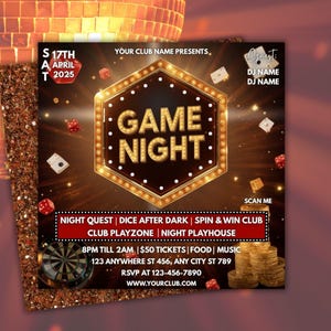 Game Night Party Flyer, Club Party Flyer, Adult Event Flyer, Game ...