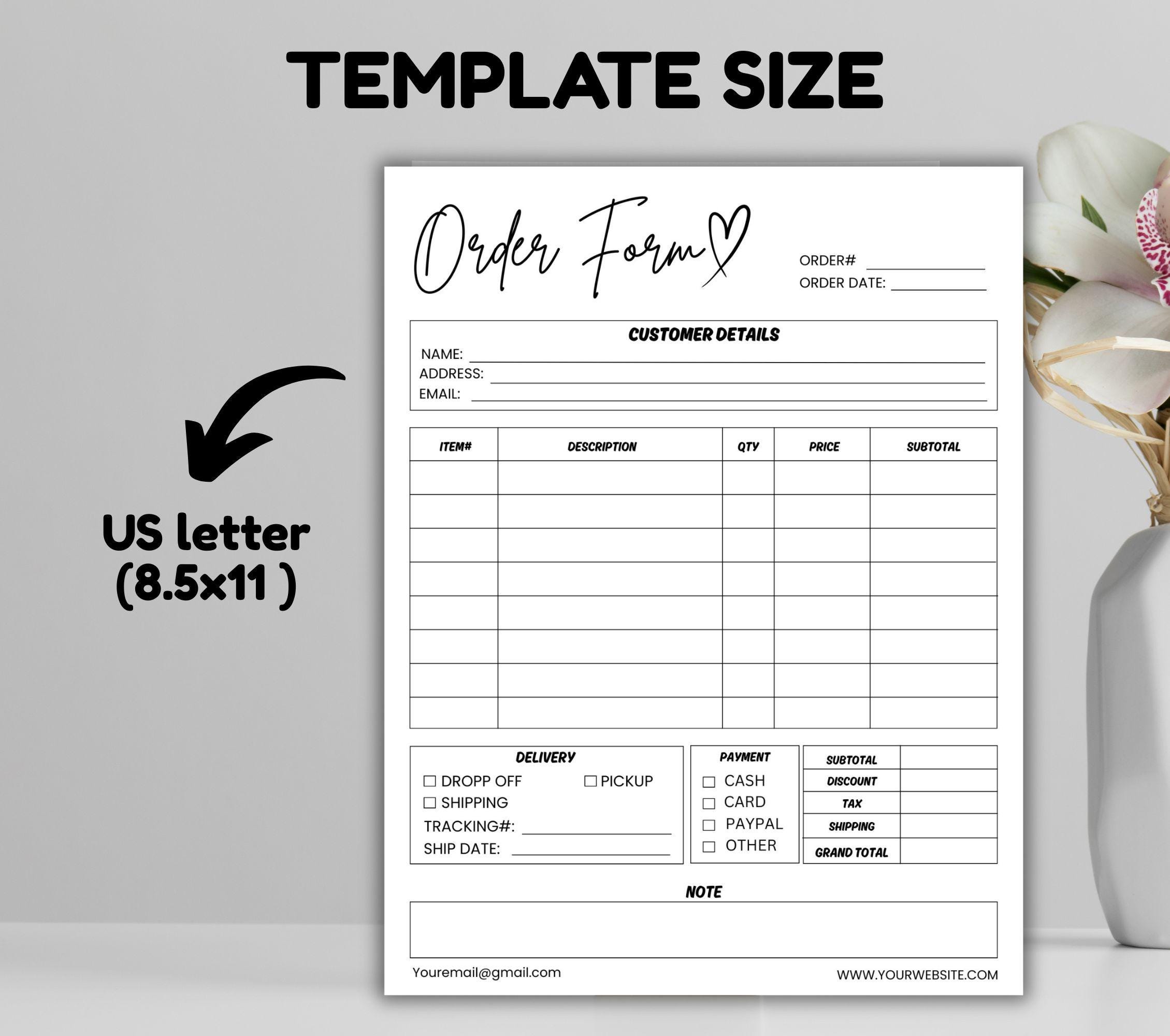 Minimalist Order Form Template, Crafters Order Form, Small Business ...