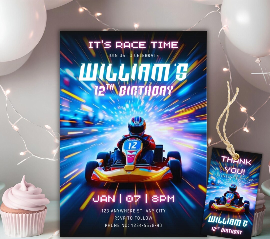 Editable Go Kart Birthday Invitation Template, Racing Birthday Evite ...