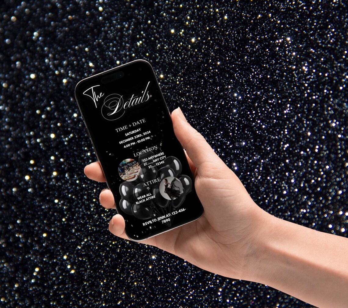 Digital All Black Birthday Party Invitation, Birthday Dinner, Birthday ...