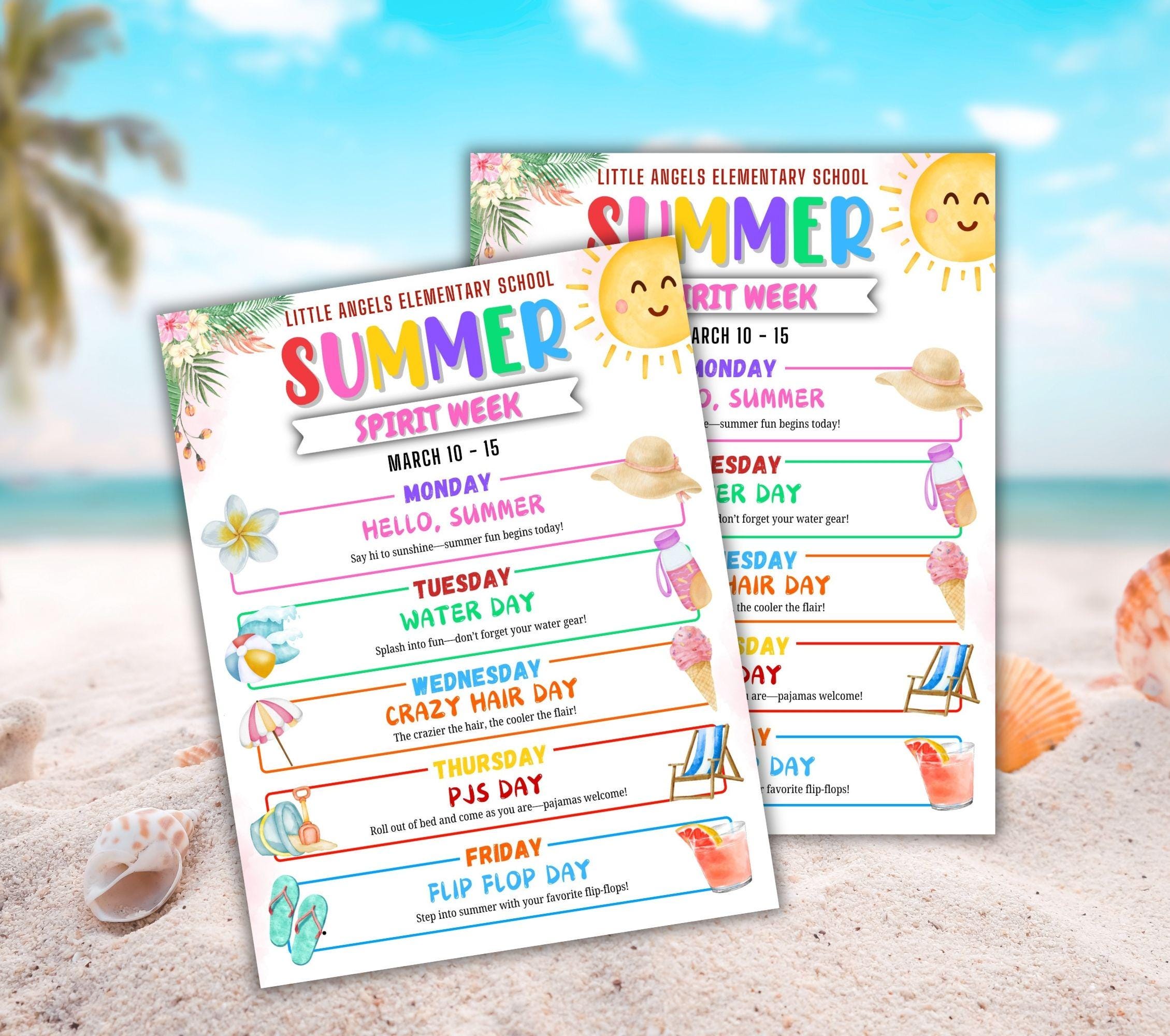 Editable Summer School Spirit Week Flyer, PTO Schedule, Summer ...