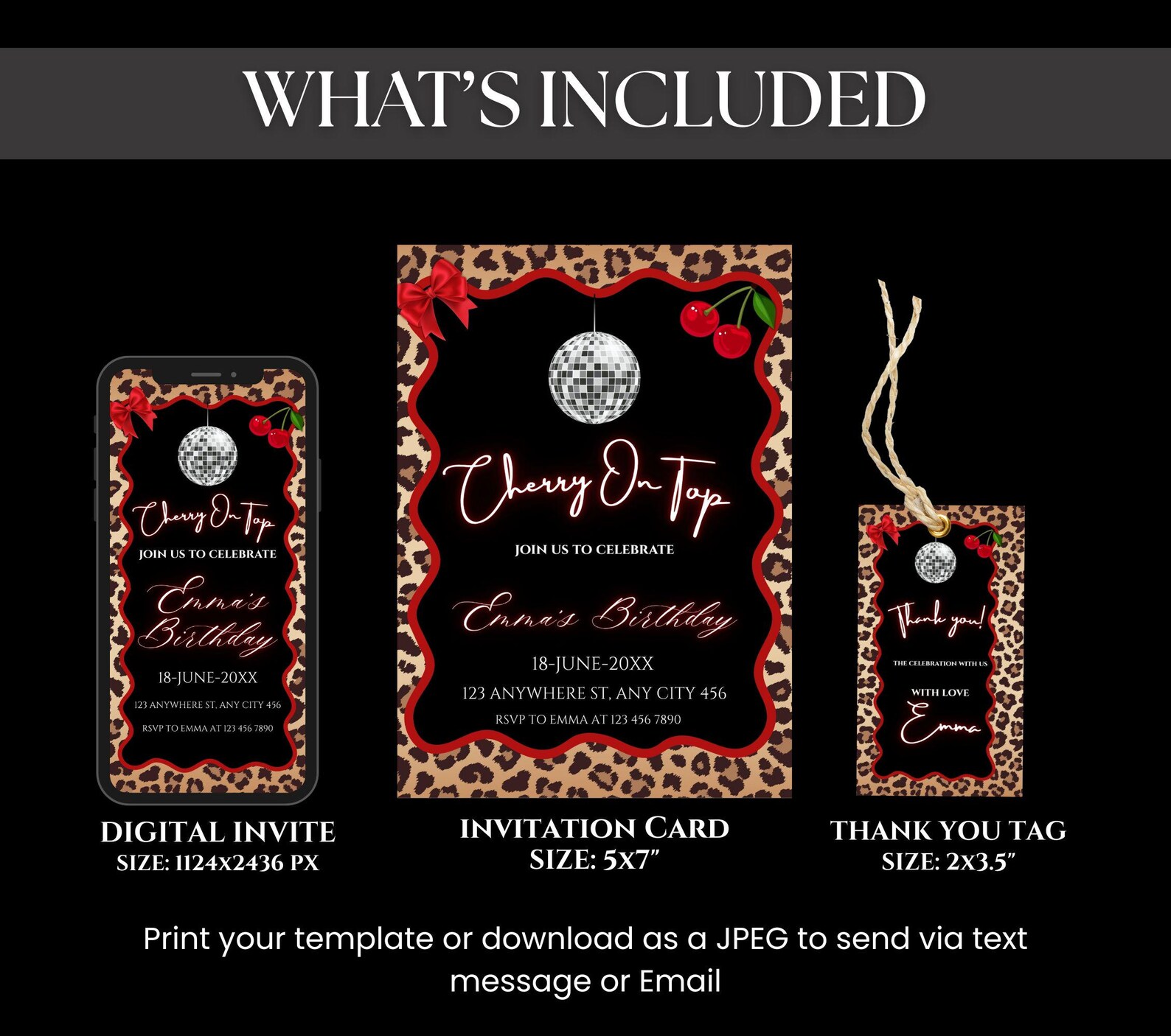 Cherry on Top Bows Leopard Glam Birthday Invite, Leopard Birthday ...