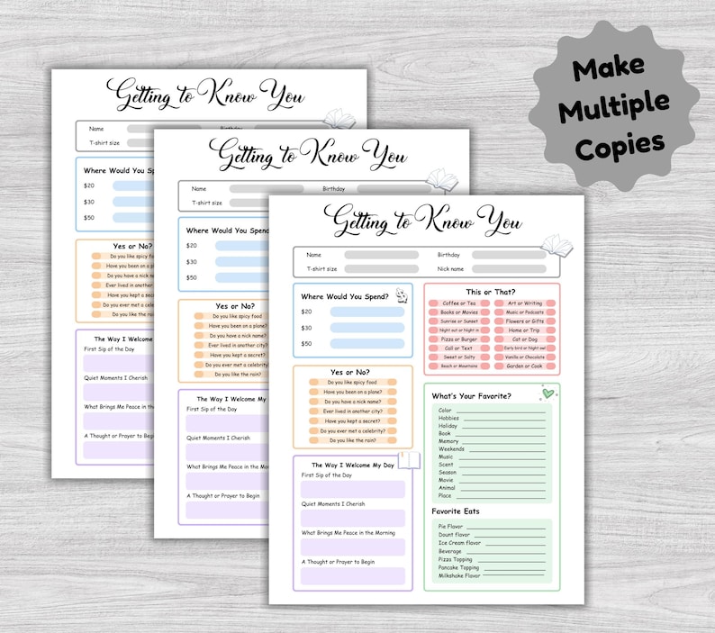 Getting to Know You Printable PDF, Coworker Questionnaire, All About Me ...