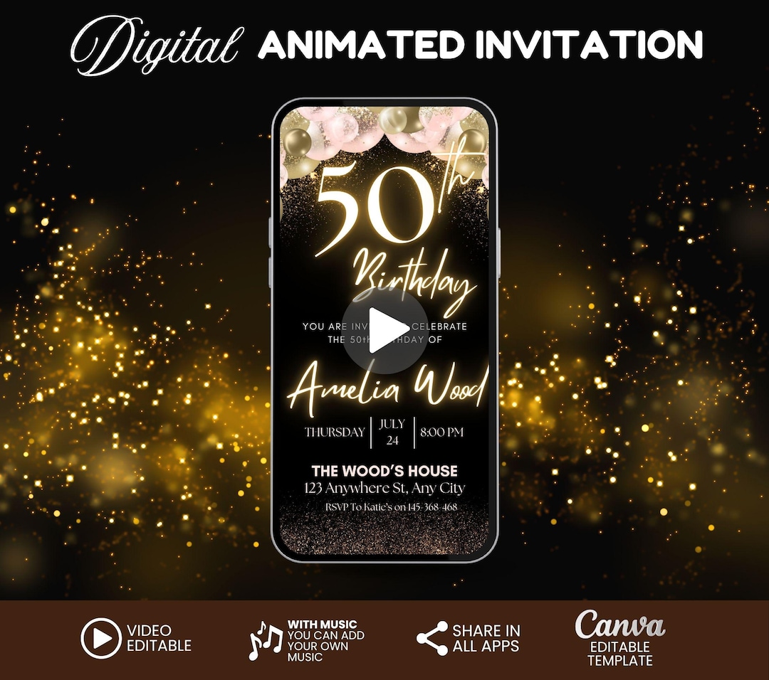 50th Birthday Invitation for Women Editable, Digital 50th Invite ...