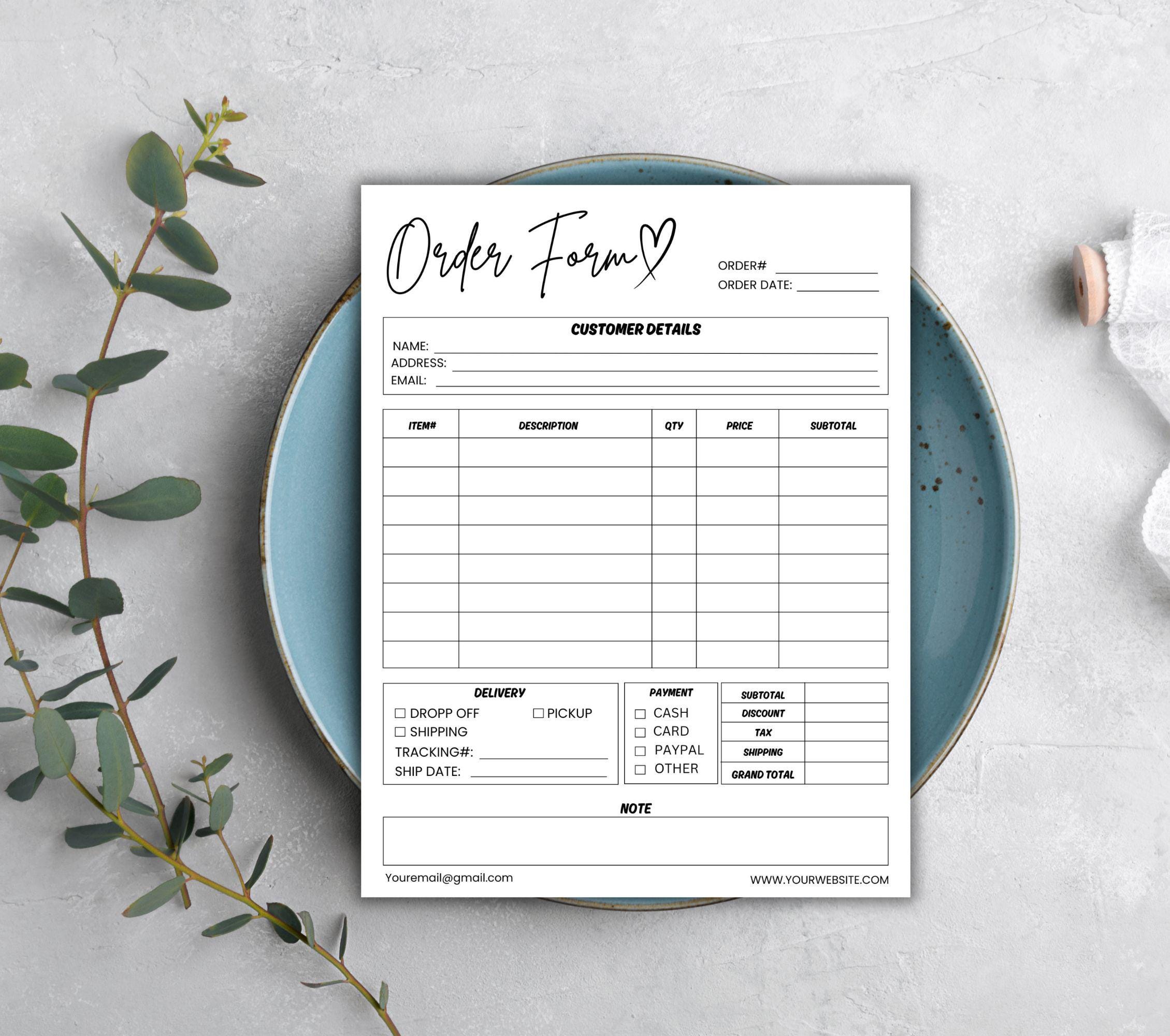 Minimalist Order Form Template, Crafters Order Form, Small Business ...