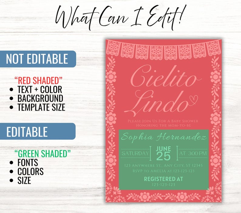 Pink Cielito Lindo Baby Shower Invitation Template Set, Mexican ...