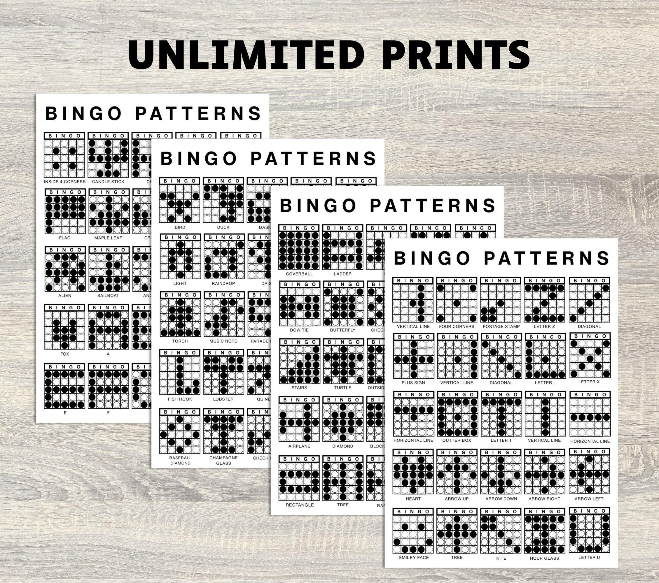 200 Bingo Patterns Printable, Fun Bingo Party Game, Bingo Winning ...