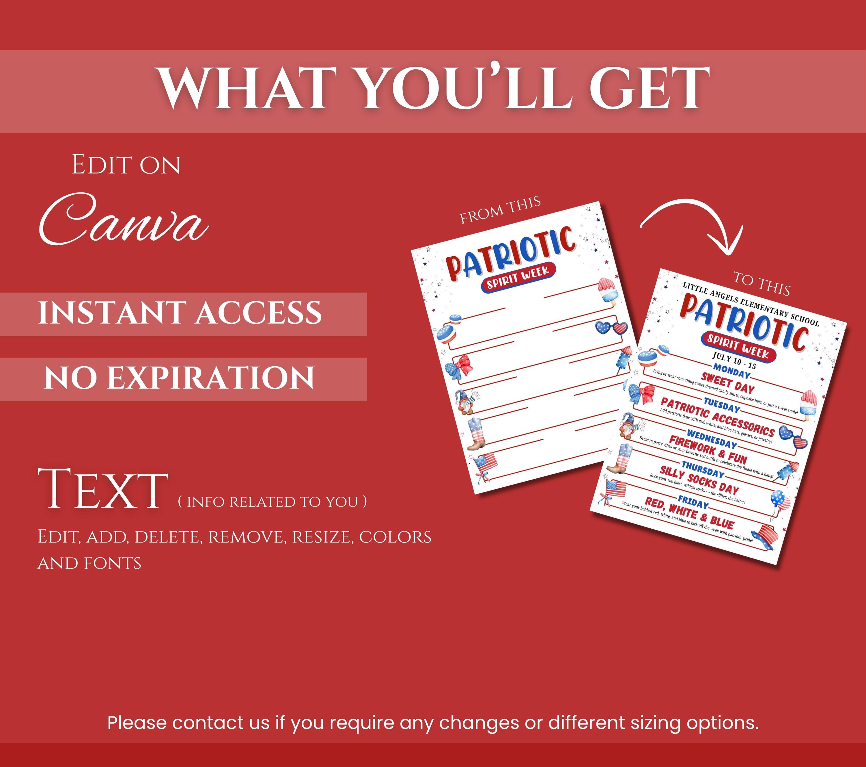 4th of July Spirit Week Flyer Template, Editable Patriotic Themed ...