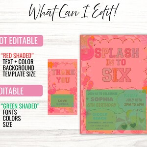 Splash Into Six Birthday Pool Party Invitation Template Editable Girly ...
