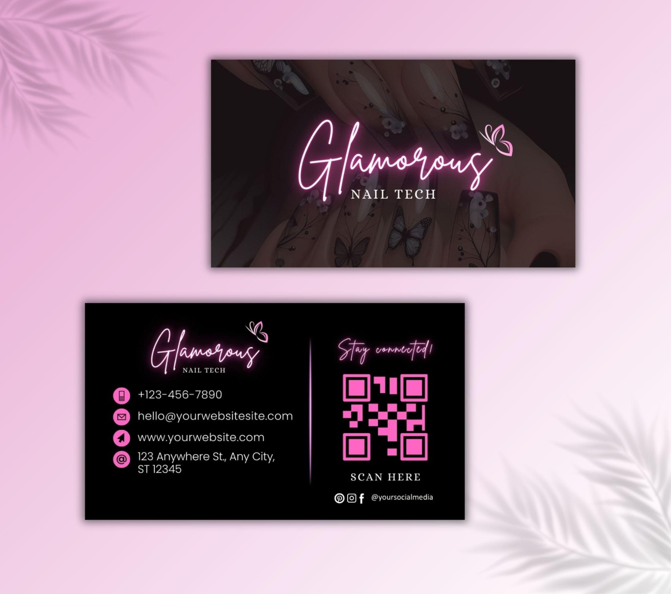 Nail Tech Business Card Template QR Code, DIY Nail Art Business Card ...
