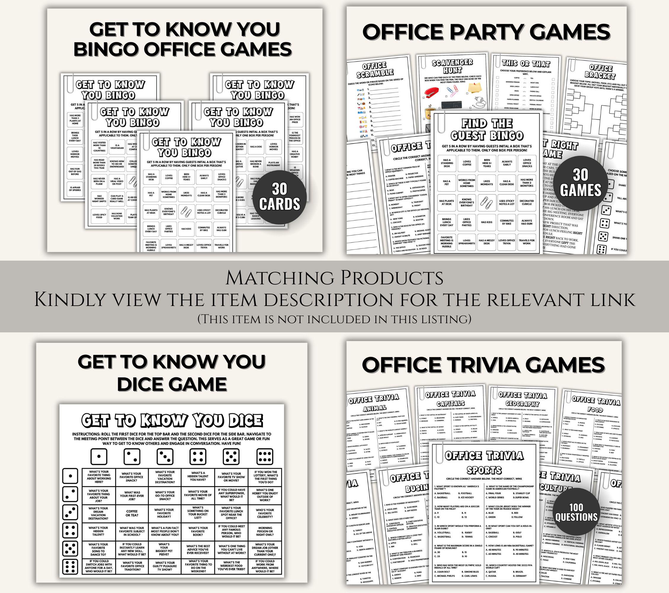 Office Minute Games Printable, Office Icebreaker Game, Office ...