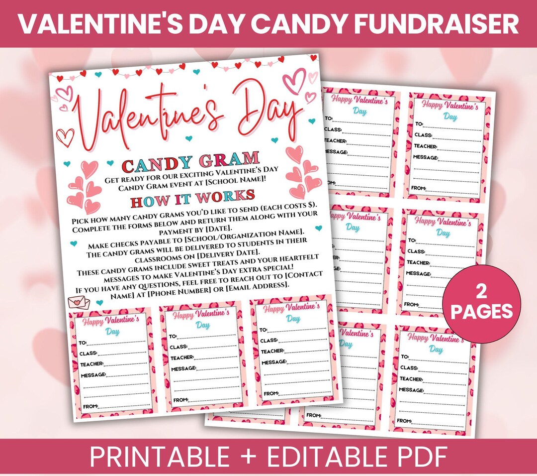 Editable Valentine's Day Candy Gram Fundraiser Flyer Template, Class ...