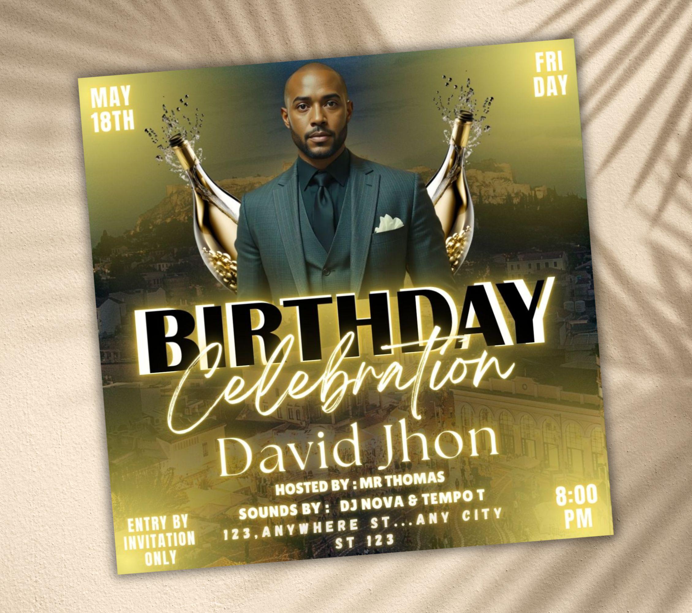 Editable Birthday Bash Flyer Template, DIY Flyer Template Design, Men's ...