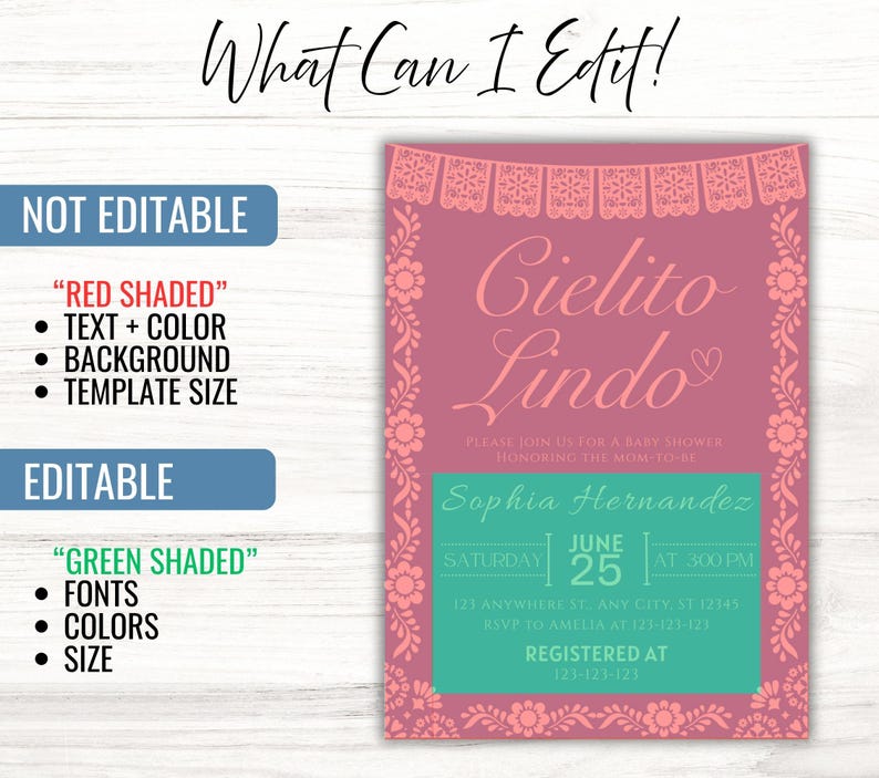 Editable Cielito Lindo Invitation Set, Cielito Lindo Baby Shower Invite ...