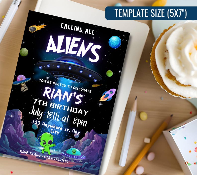 Alien Birthday Invitation Editable, UFO Invitation, Alien Invitation ...
