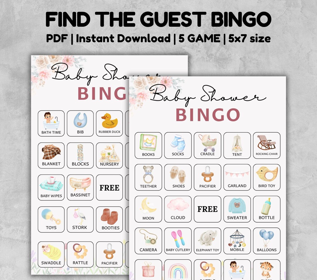 Baby Shower Bingo Game, Unique Prefilled Baby Bingo Game Cards, Baby ...