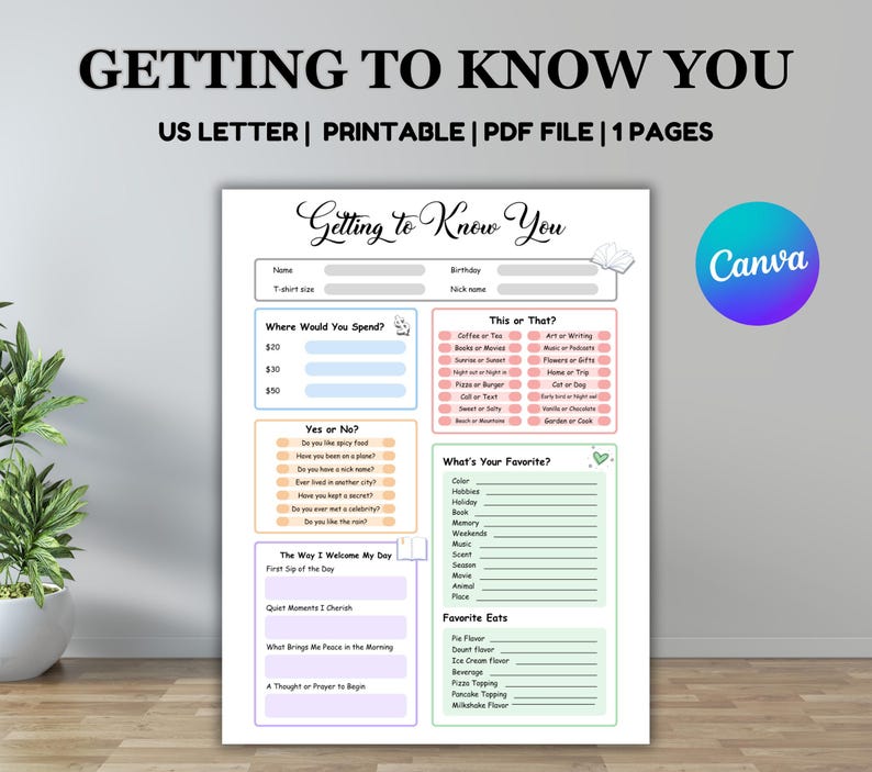 Getting to Know You Printable PDF, Coworker Questionnaire, All About Me ...