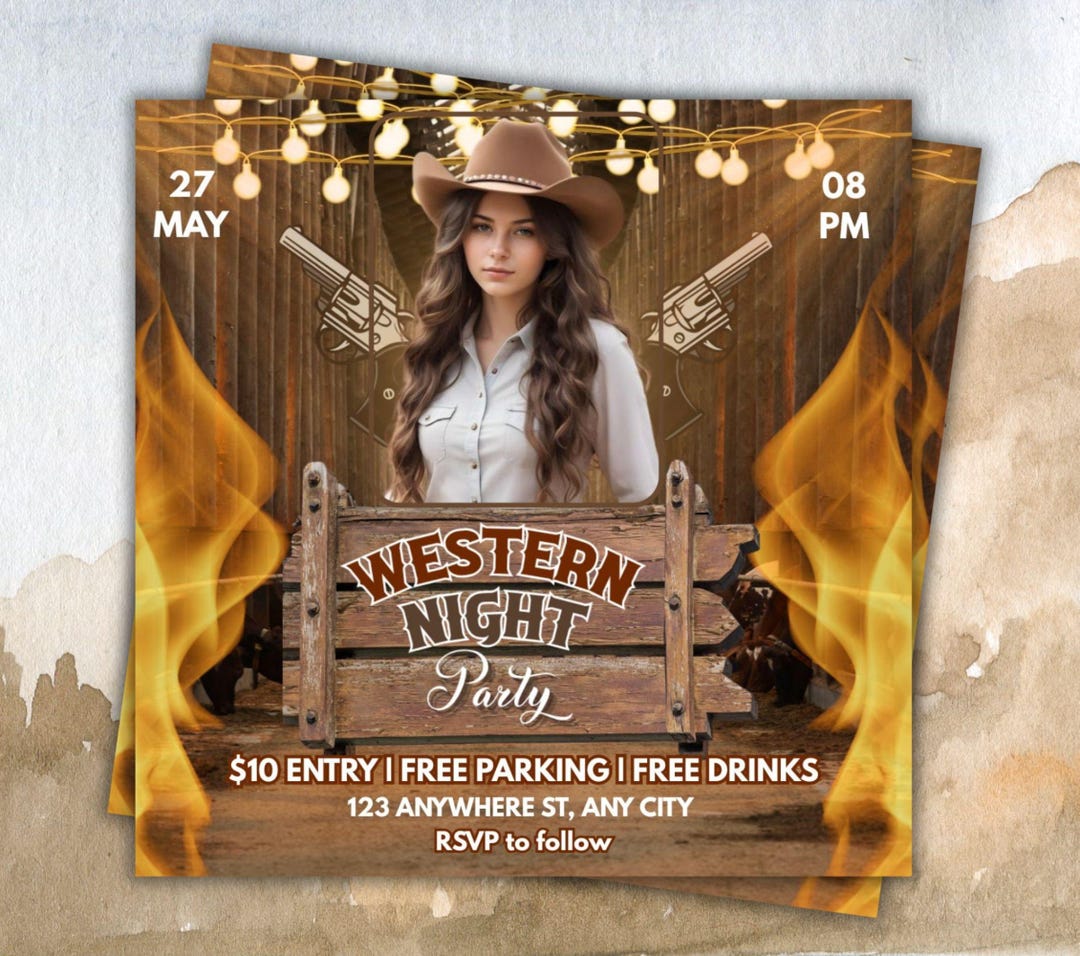 Western Night Party Flyer, DIY Flyer Template Design, Western Party ...