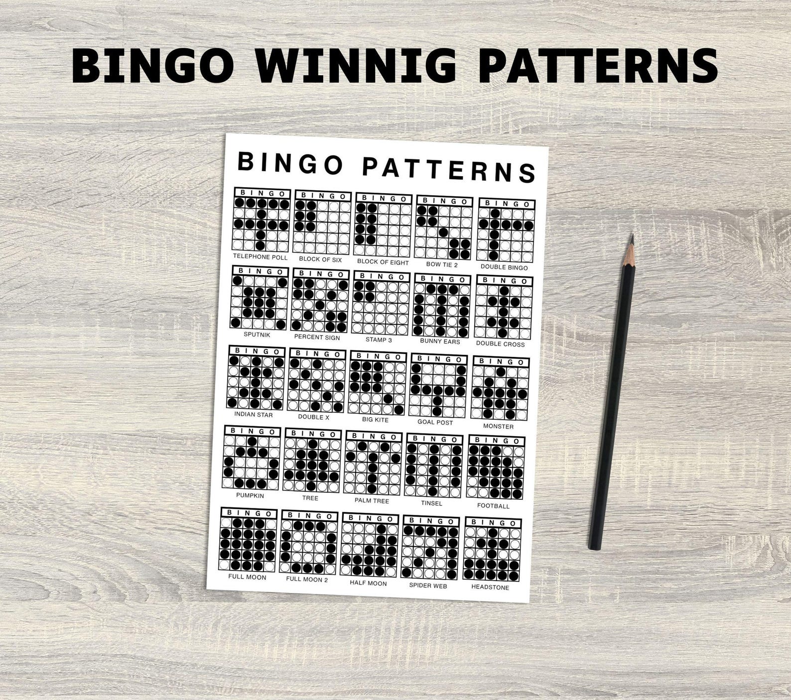 200 Bingo Patterns Printable, Fun Bingo Party Game, Bingo Winning ...