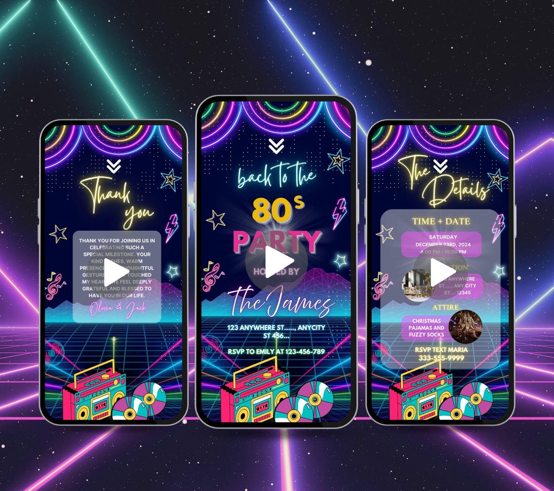 Animated 80s Birthday Party Invitation, Editable Back to the 80s Party ...