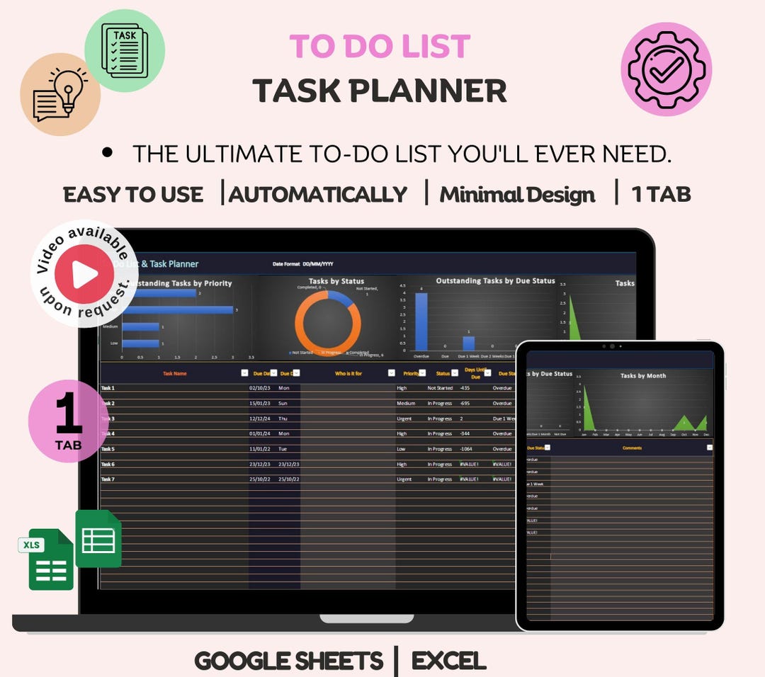 Task Tracker Spreadsheet Template, Task Management Google Sheets, To-do ...