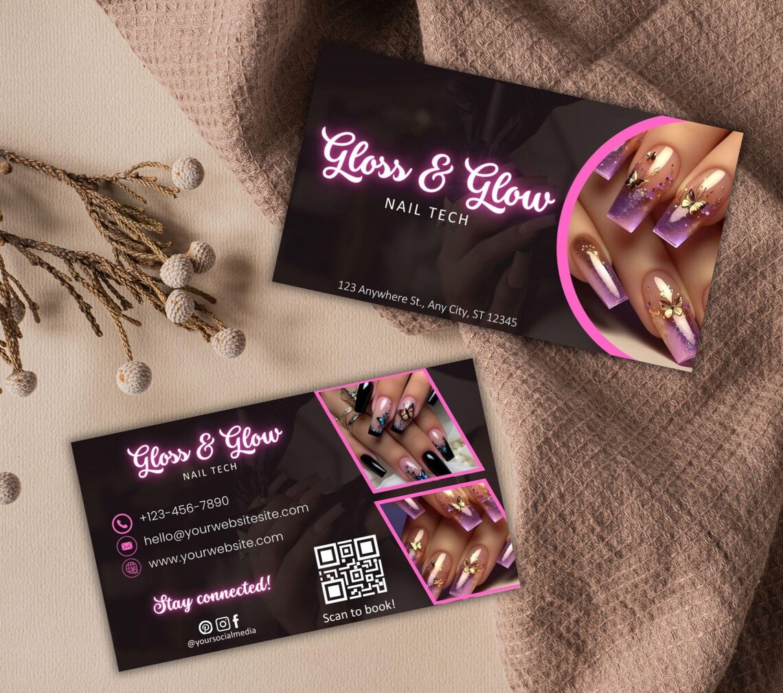 DIY Nail Art Business Card, Nail Tech Business Card Template, Nails IG ...