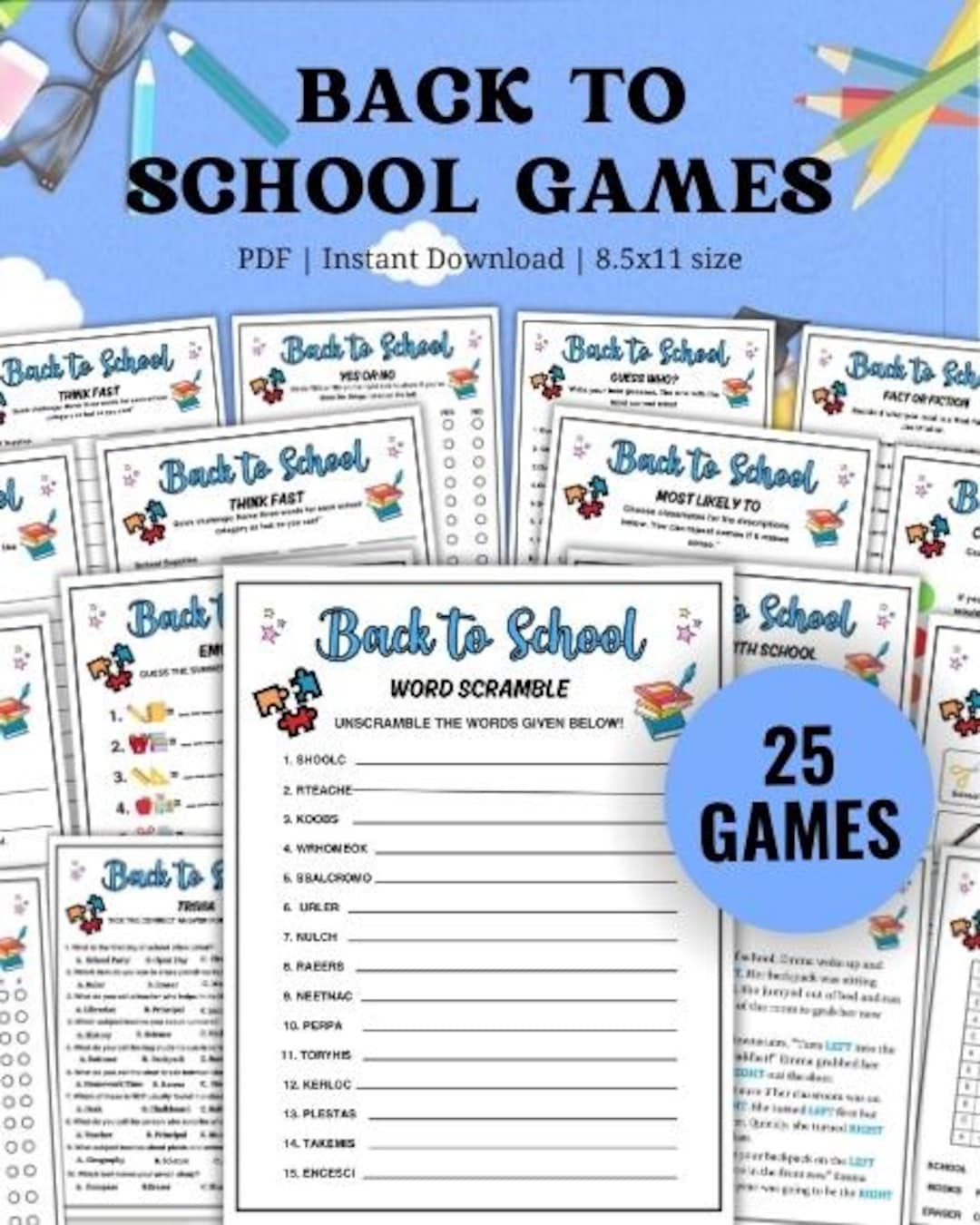 Back to School Games Bundle, Printable First Day of School Games for ...