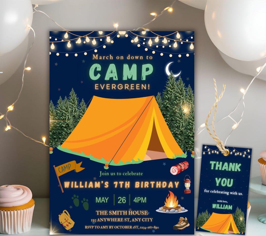 Editable Camping Birthday Invitation Template, Adventure Forest Camp ...