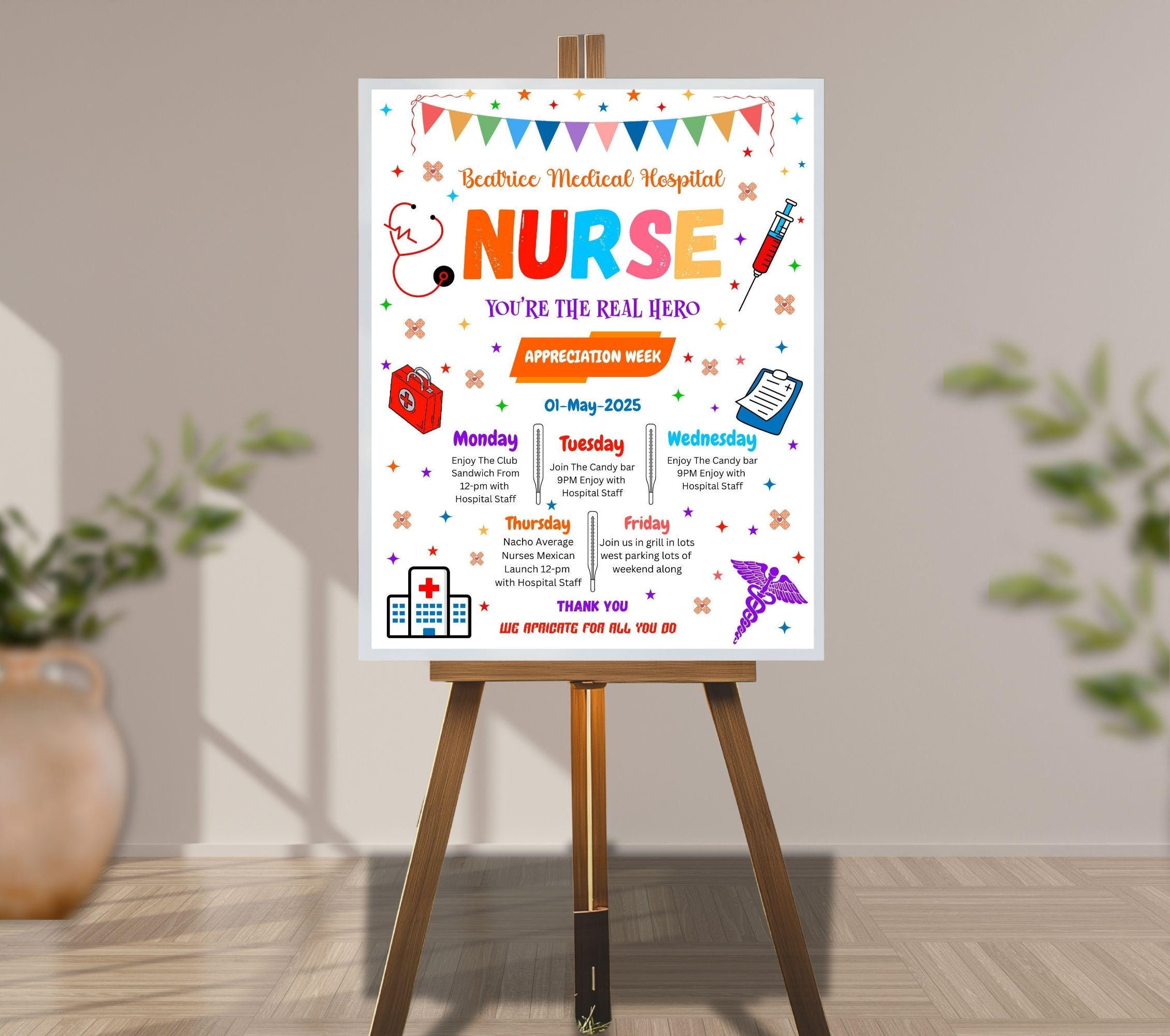 Nurse Appreciation Week Itinerary Editable Flyer, Hospital Staff Weekly ...