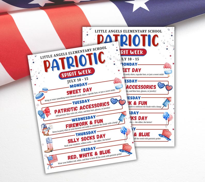4th of July Spirit Week Flyer Template, Editable Patriotic Themed ...