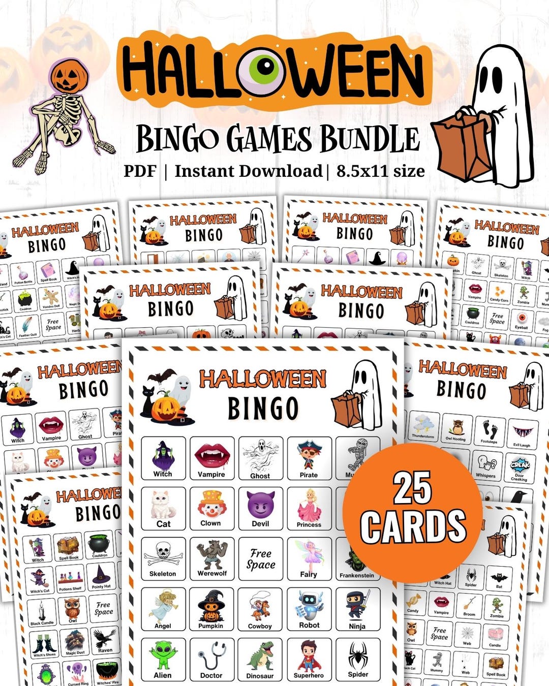 25 Halloween Bingo Games Bundle Printable, Halloween Party Ideas ...