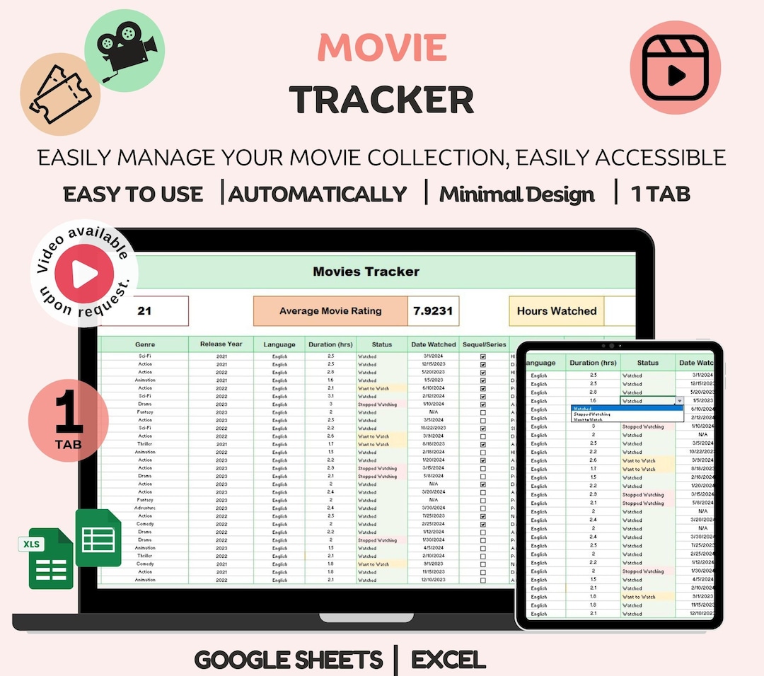 Movie Tracker Spreadsheet, Google Sheets, Television Series Tracker ...