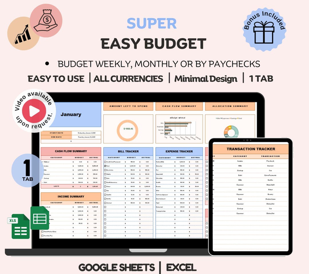 Easy Budget Planner for Google Sheet Budget Spreadsheet Weekly and ...